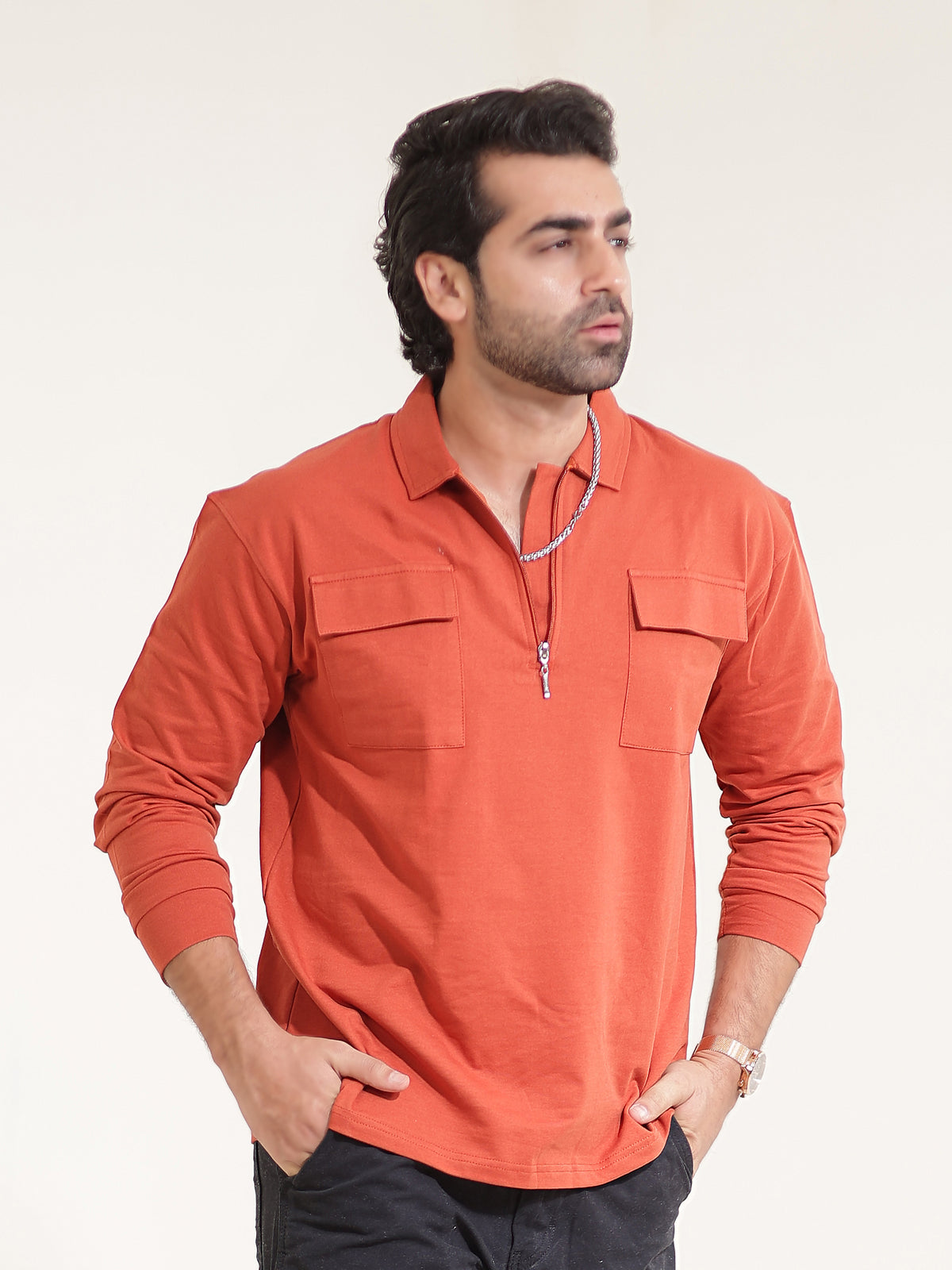 Cargo Pocket Rust Polo T-Shirt