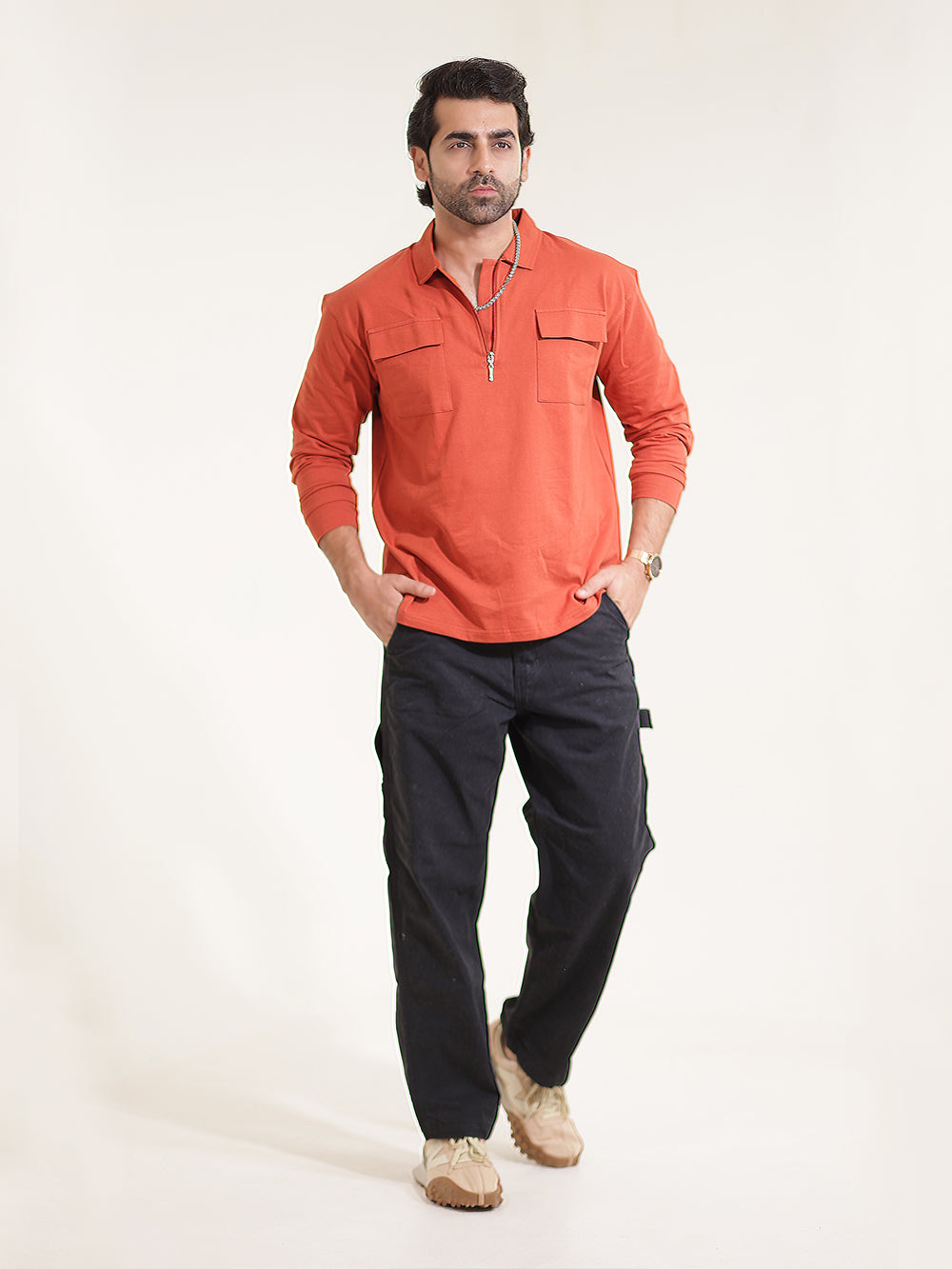 Cargo Pocket Rust Polo T-Shirt