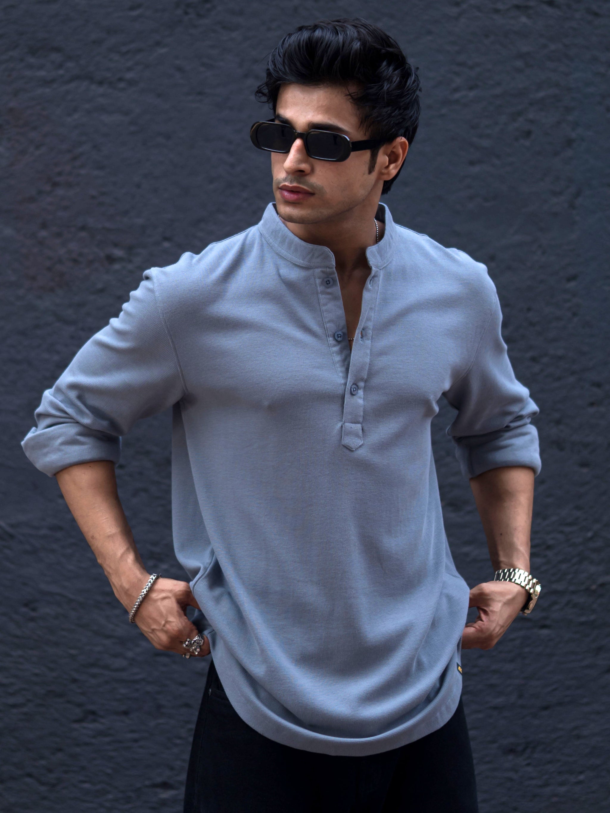 Chinese Collar Light Grey T-Shirt