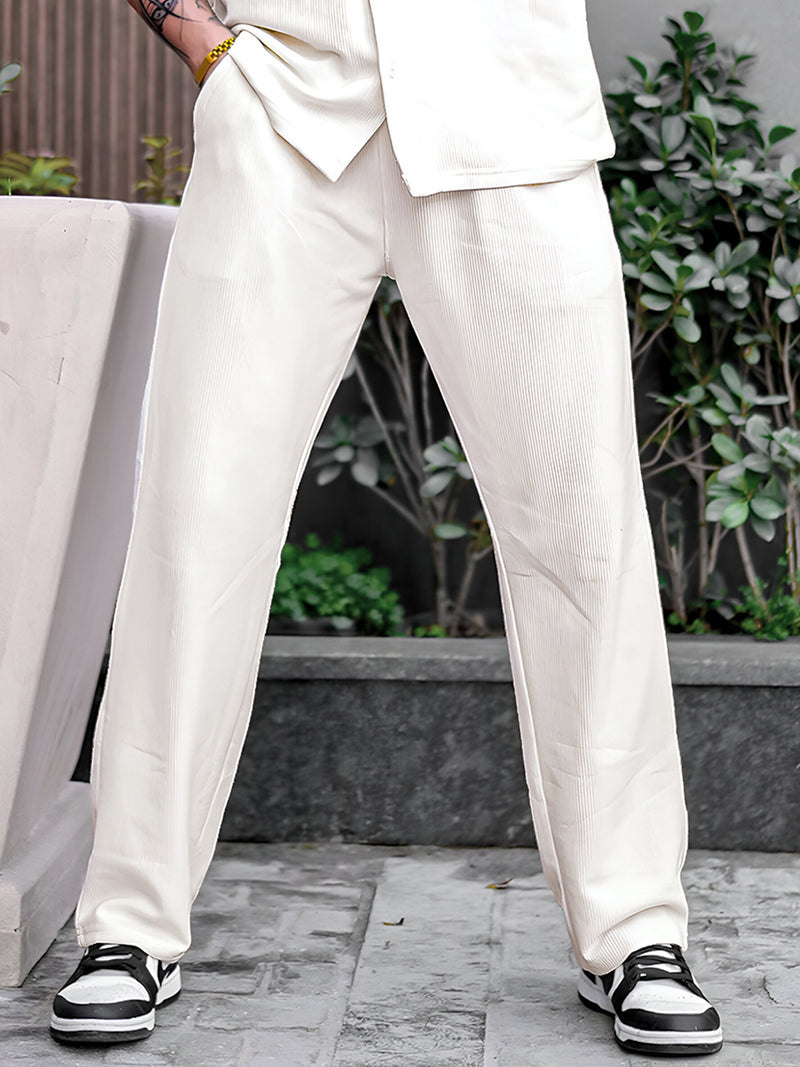 Cord Knit Textured Cream White Baggy Fit Trackpant – ManiacLife.com
