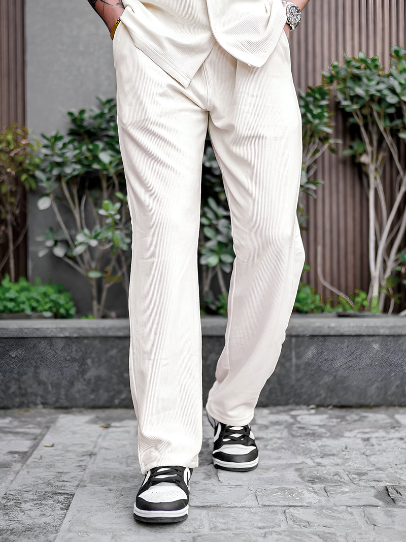 Cord Knit Textured Cream White Baggy Fit Trackpant – ManiacLife.com