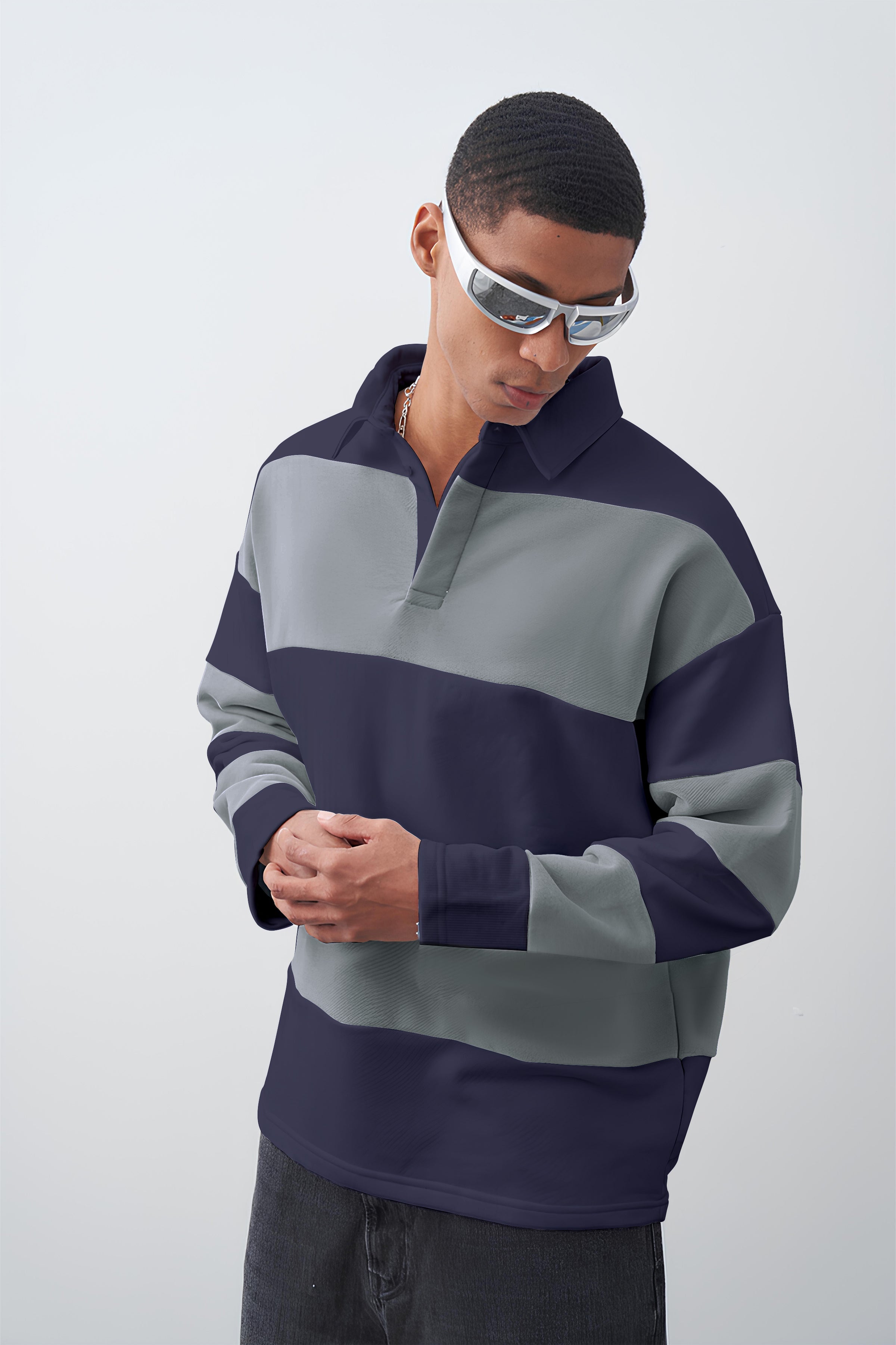 ColorBlock Navy Grey Polo T-Shirt